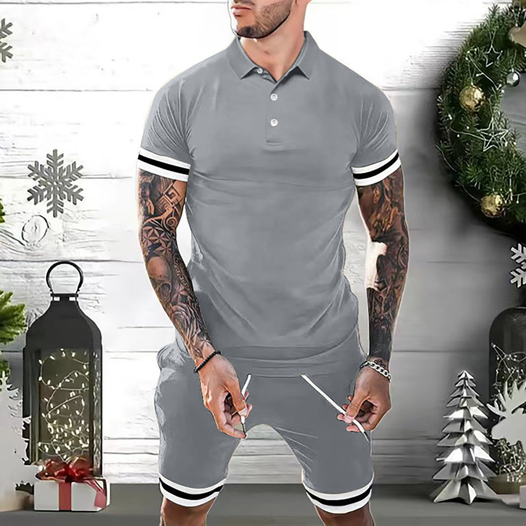 Mens Short Sets 2 Piece Outfits Polo Shirt Fashion Summer Tracksuits C ...